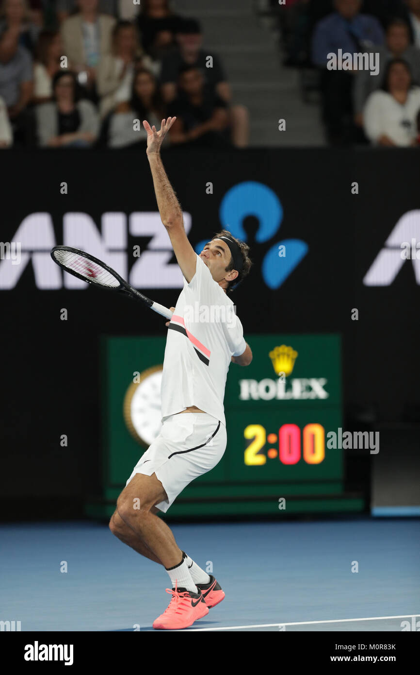 Melbourne, AustraliaSwiss tennis player Roger Federer is in action ...