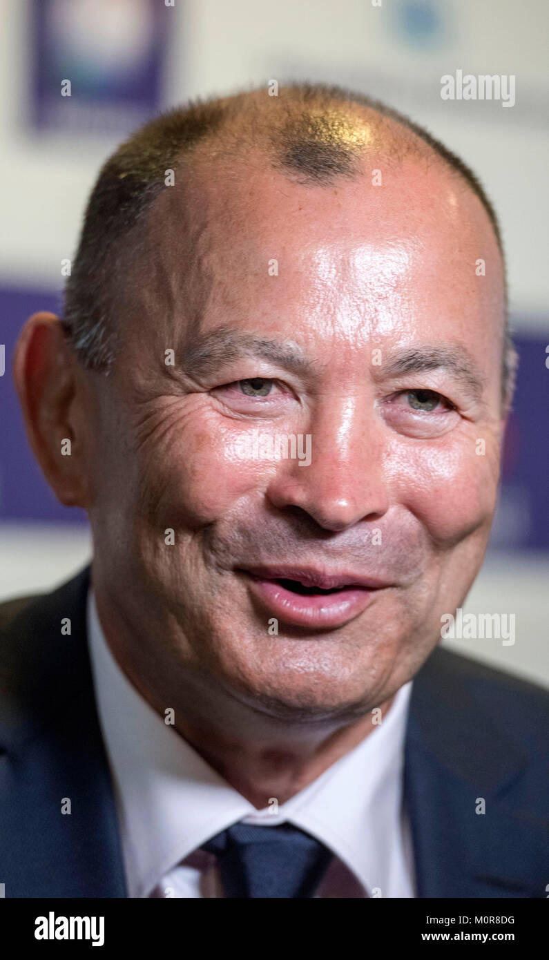 London, UK. 24th Jan, 2018. England Rugby Coach Eddie Jones being ...