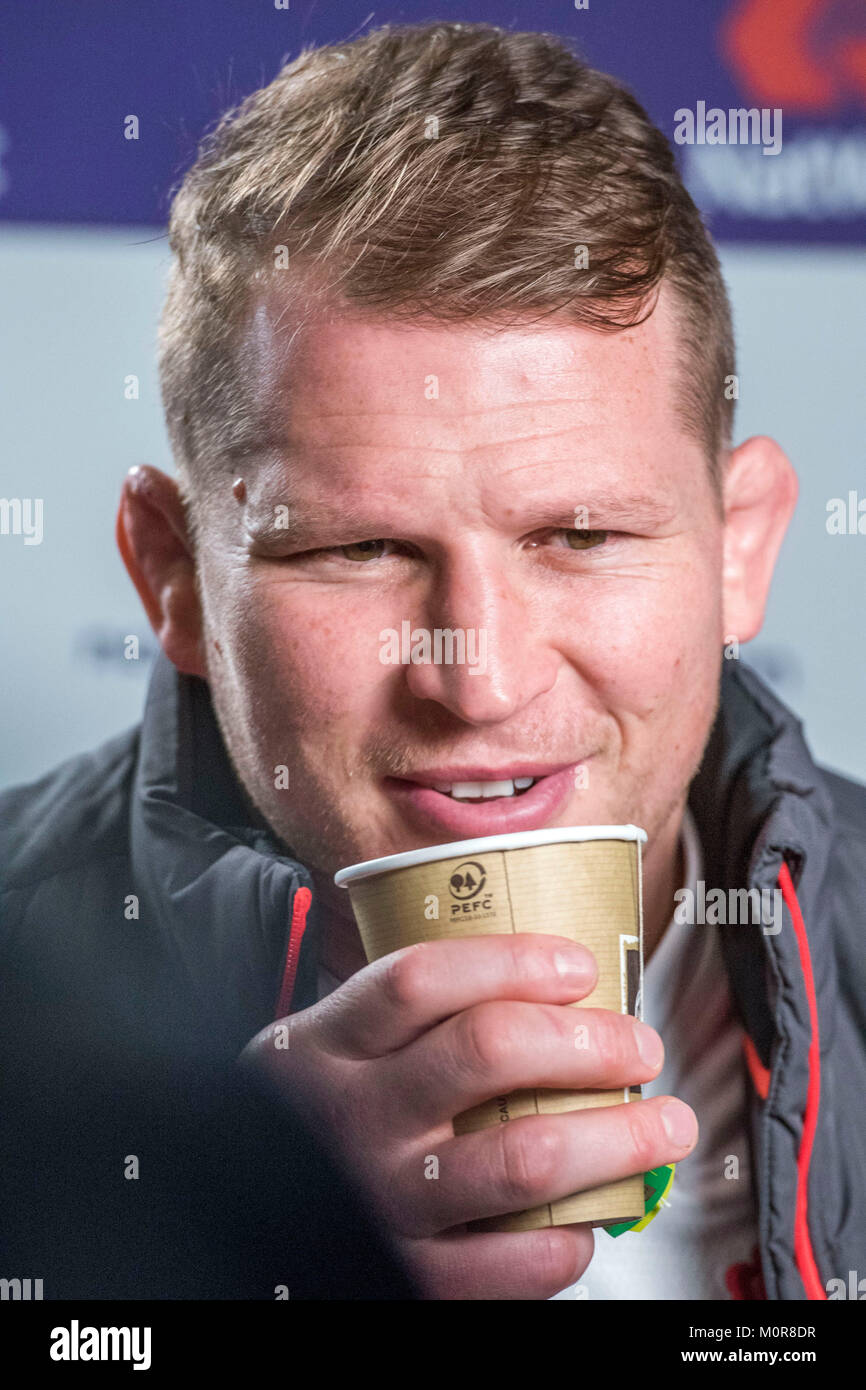 London, UK. 24th Jan, 2018. England Rugby Captain Dylan Hartley being ...