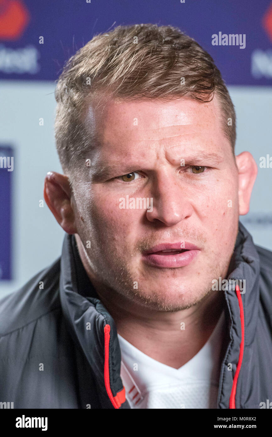 London, UK. 24th Jan, 2018. England Rugby Captain Dylan Hartley being ...