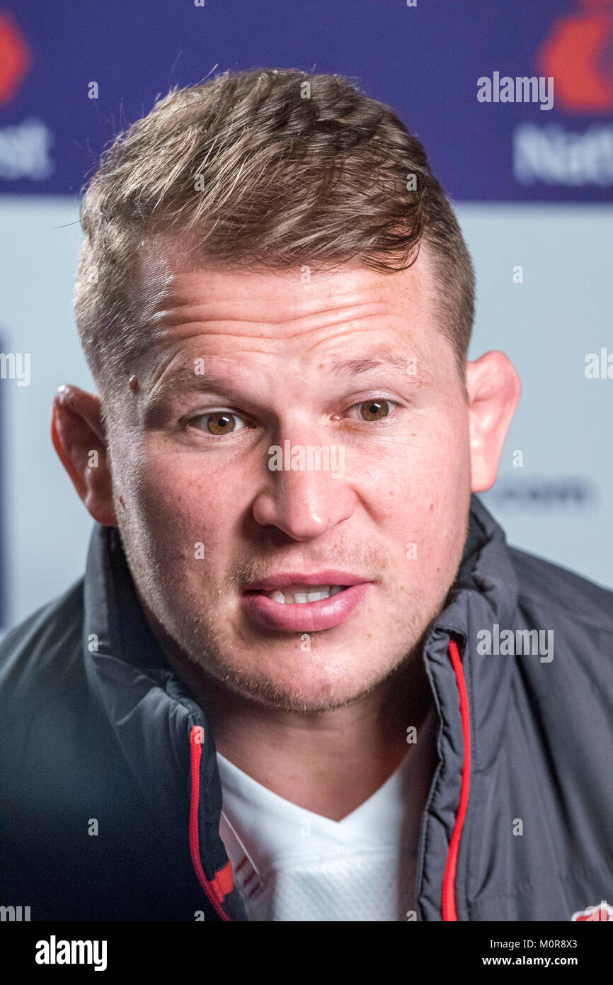 London, UK. 24th Jan, 2018. England Rugby Captain Dylan Hartley being ...