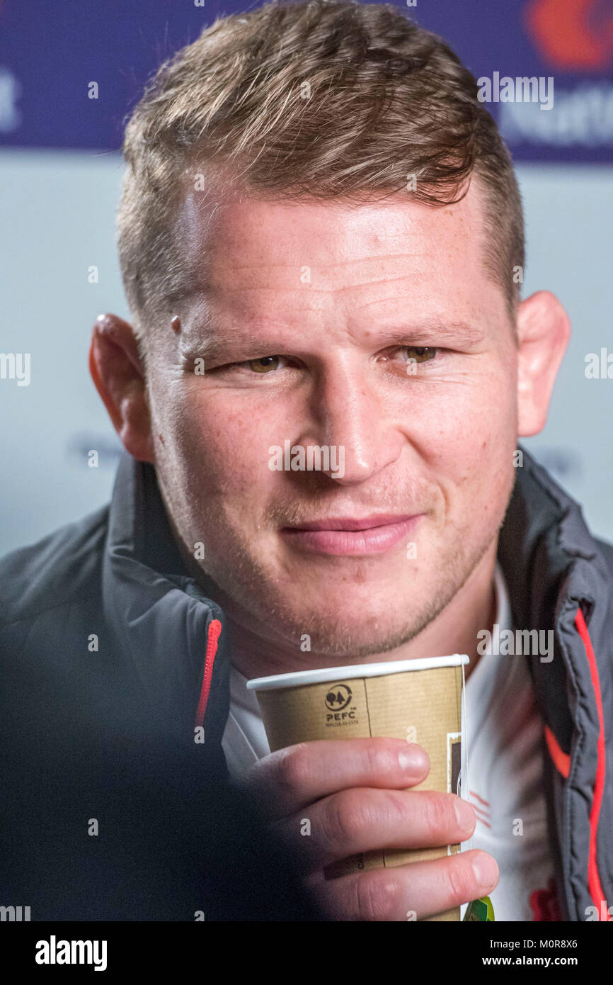 London, UK. 24th Jan, 2018. England Rugby Captain Dylan Hartley being ...