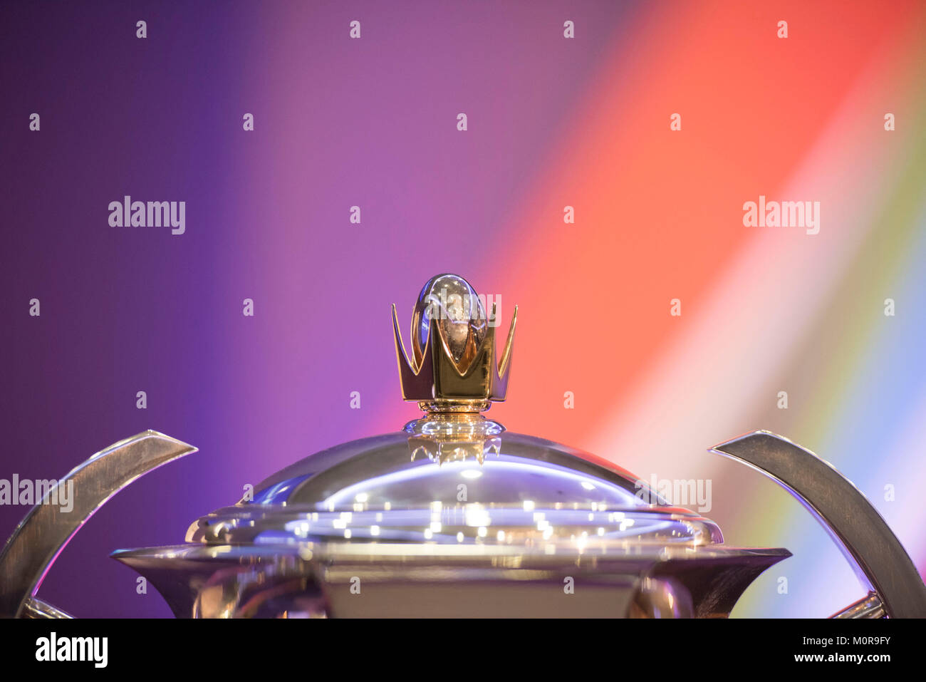 London, UK. 24th Jan, 2018. Detail of the Six Nations trophy on display ...