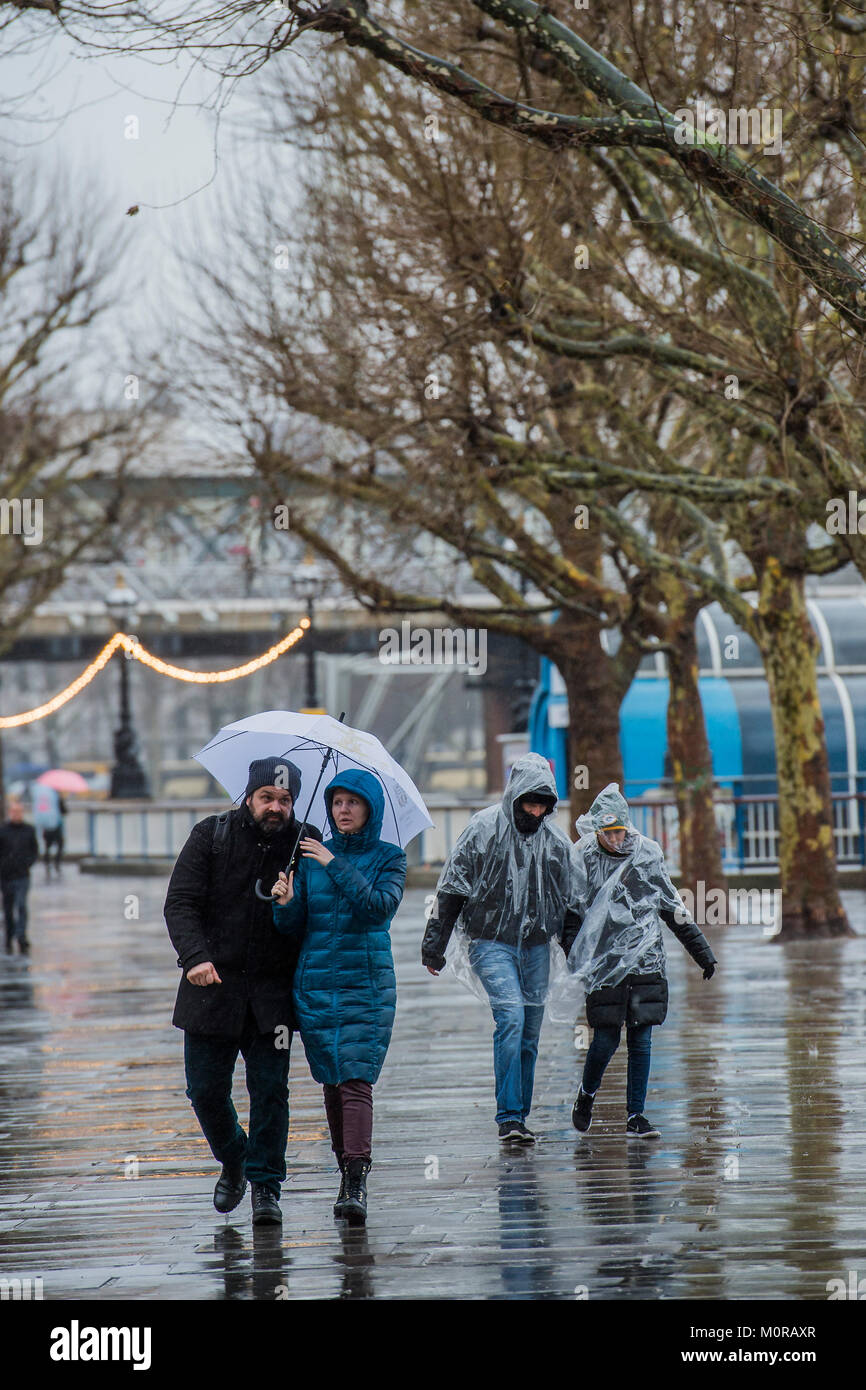 Southbank, London. 24th Jan, 2018. Wet wintry weather makes life ...