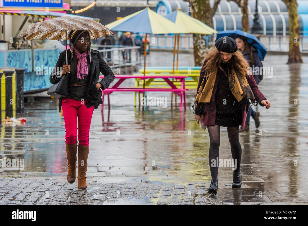 Southbank, London. 24th Jan, 2018. Wet wintry weather makes life ...