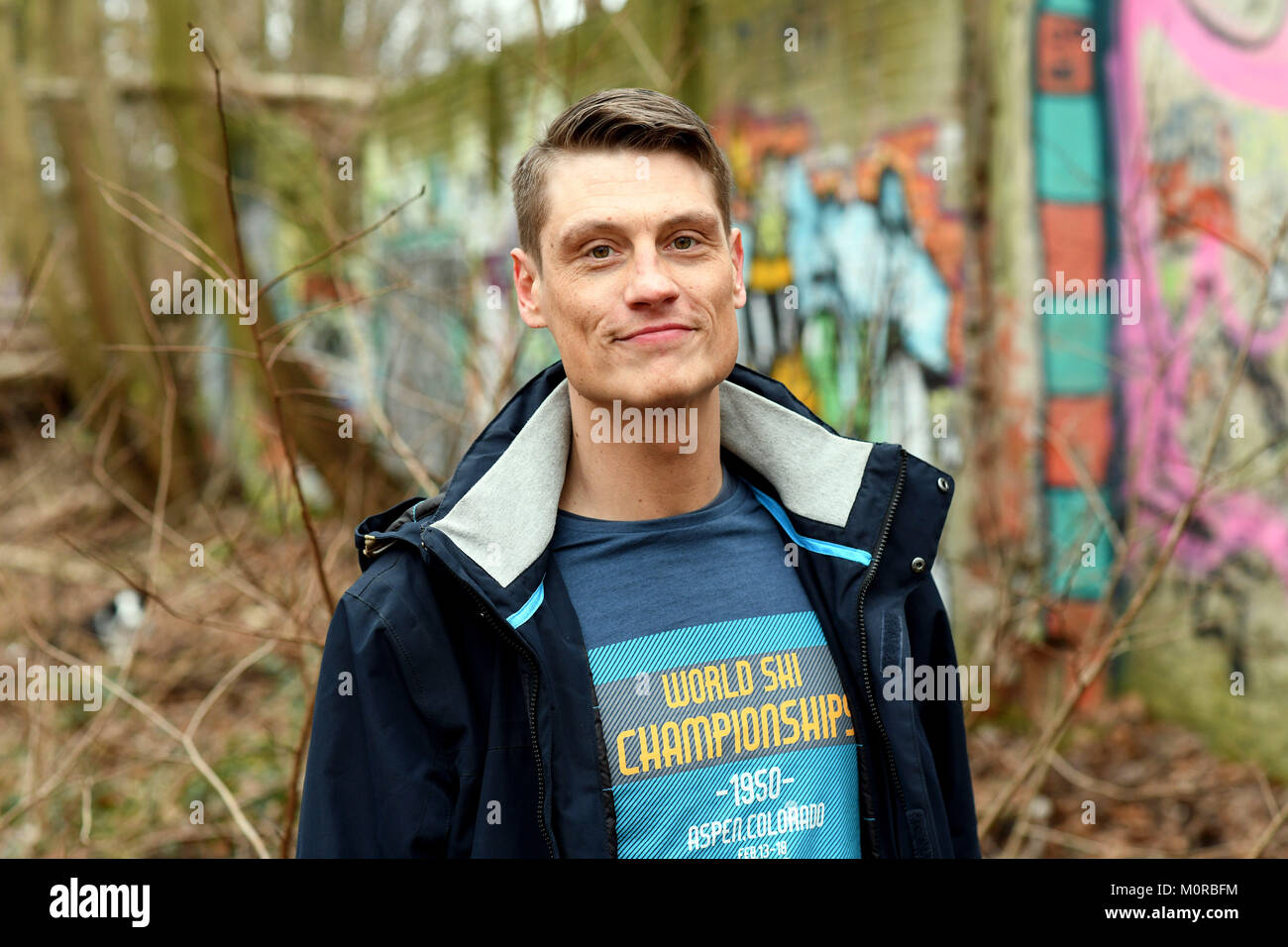 Berlin, Germany. 24th Jan, 2018. Local historian Christian Bormann stands in front of an ...