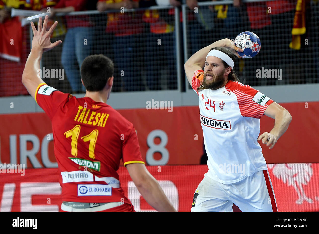Varazdin, Croatia. 24th Jan, 2018. Macedonia's Filip Taleski (L) in ...