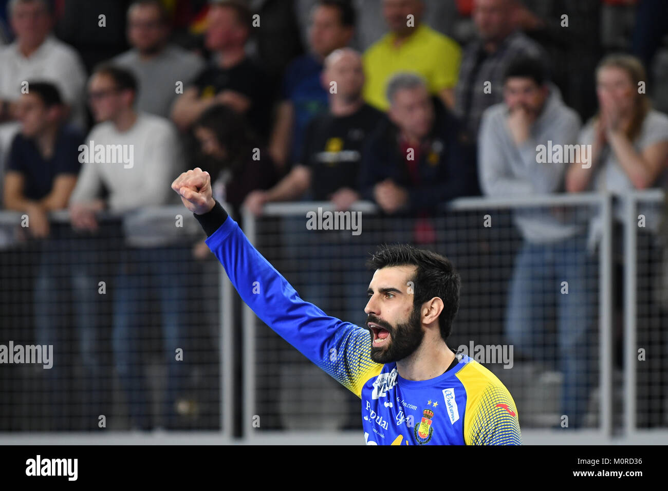 Spain's goalkeeper Rodrigo Corrales celebrates during the European Men ...