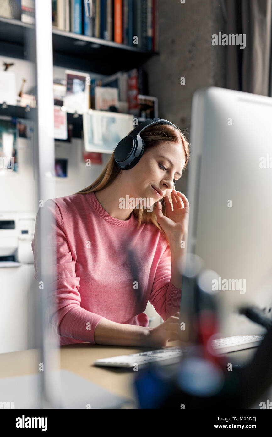 Portrait creative person wearing headphones hi-res stock photography ...