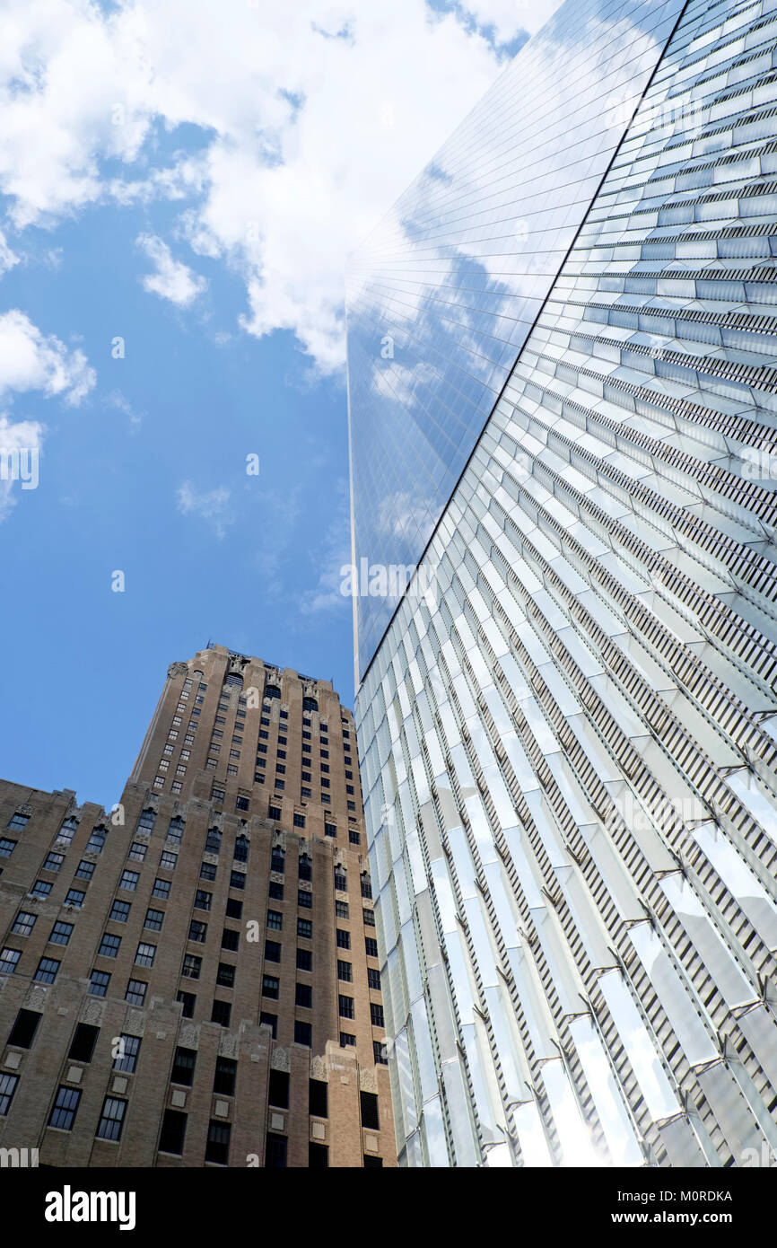 USA, New York City, One World Trade Center, facade and neighbouring ...