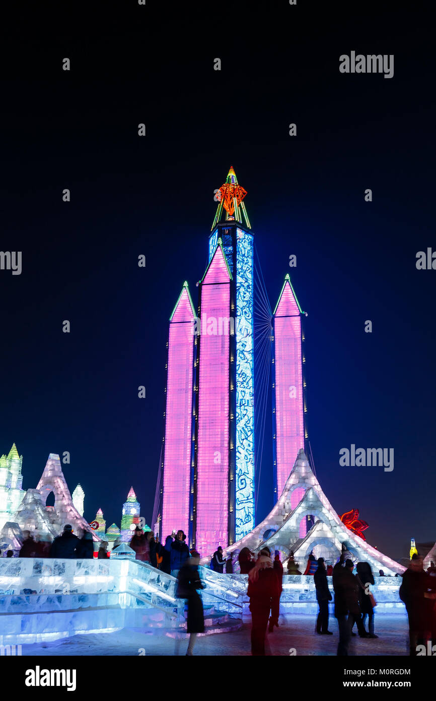 January 2015 - Harbin, China - Ice buildings in the International Ice ...