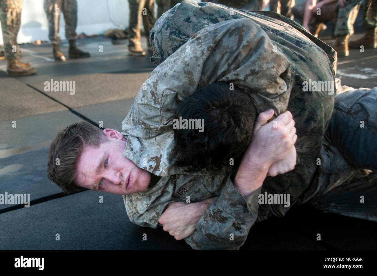 INDIAN OCEAN (Dec. 29, 2017) U.S. Marine Sgt. Kyle Stears, left, and U ...
