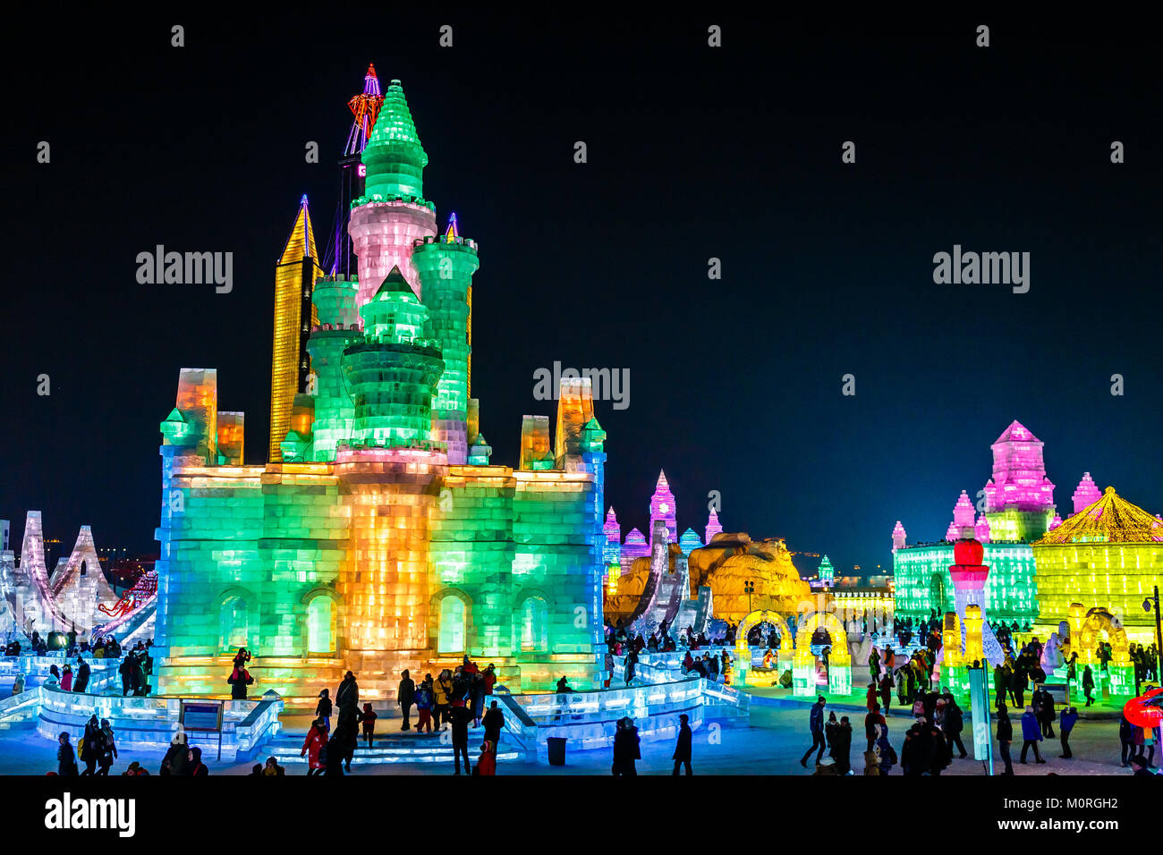 January 2015 - Harbin, China - Ice buildings in the International Ice ...