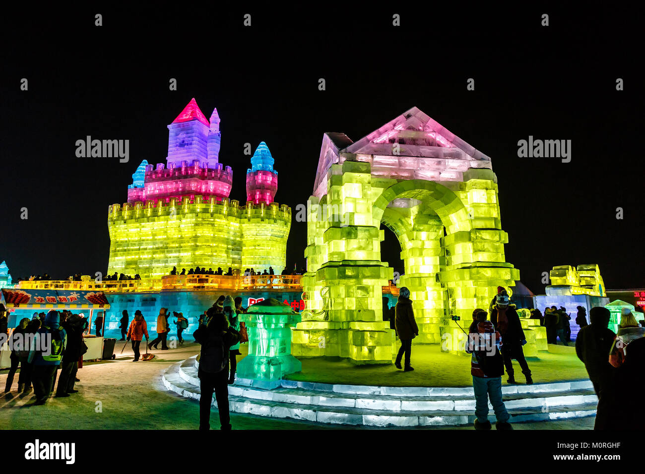 January 2015 - Harbin, China - Ice buildings in the International Ice ...