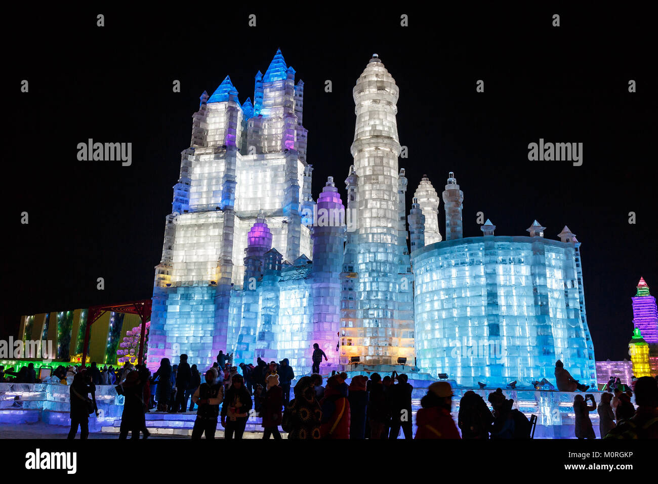 January 2015 - Harbin, China - Ice buildings in the International Ice ...