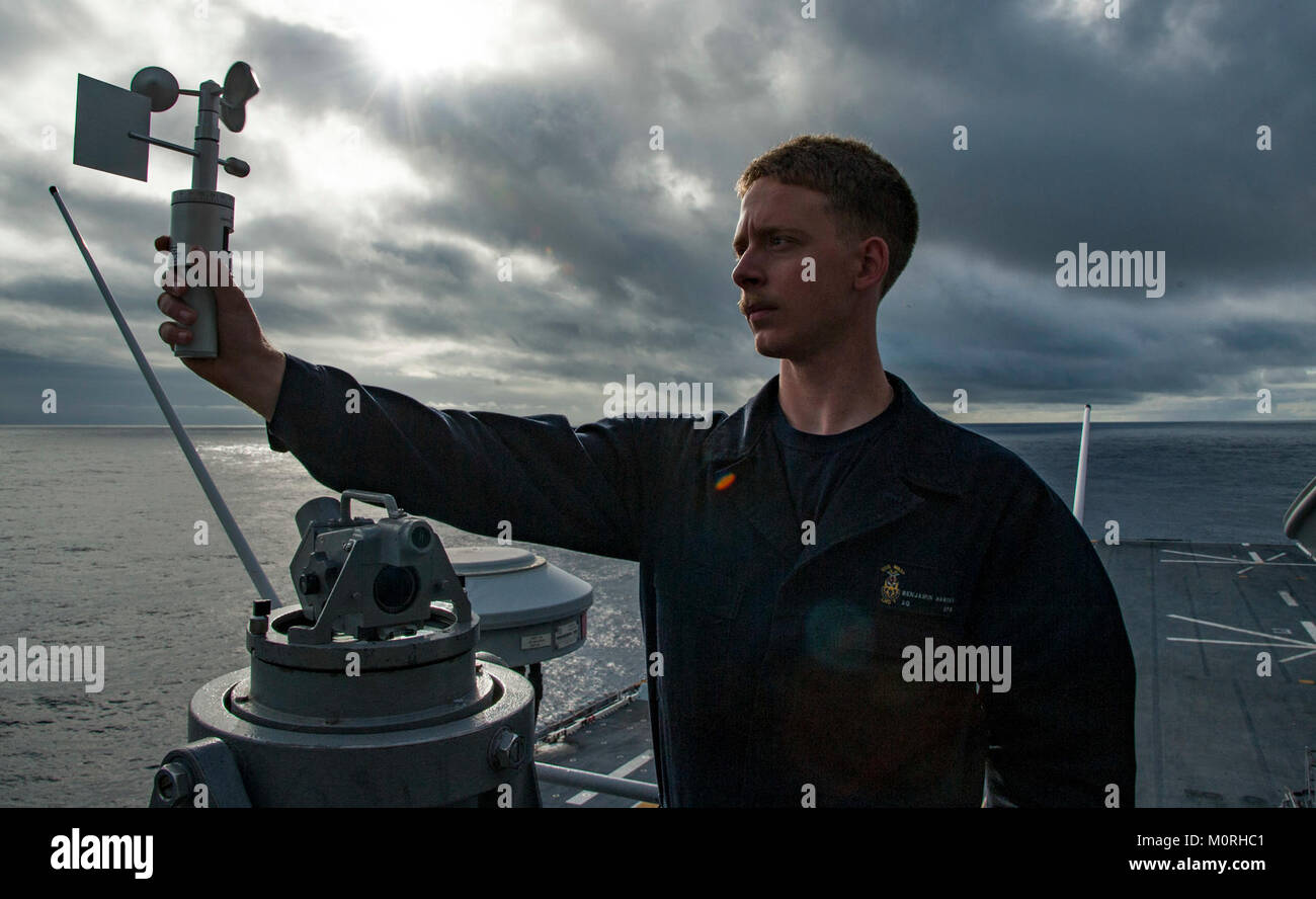 PACIFIC OCEAN (Jan. 5, 2018) Aerographers Mate Airman Benjamin Hawley ...