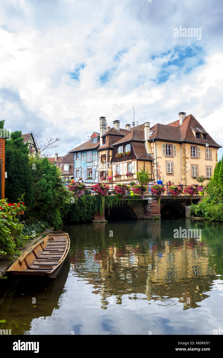 France, Colmar, Old town, Bridge and half-timbered houses in Little ...