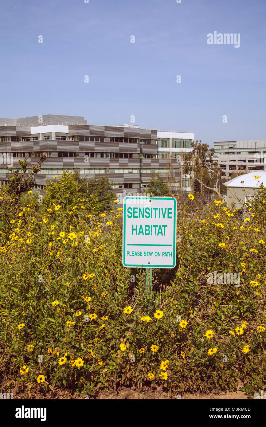 Sensitive Habitat sign in Ballona Wetlands, Playa Vista, Los Angeles ...