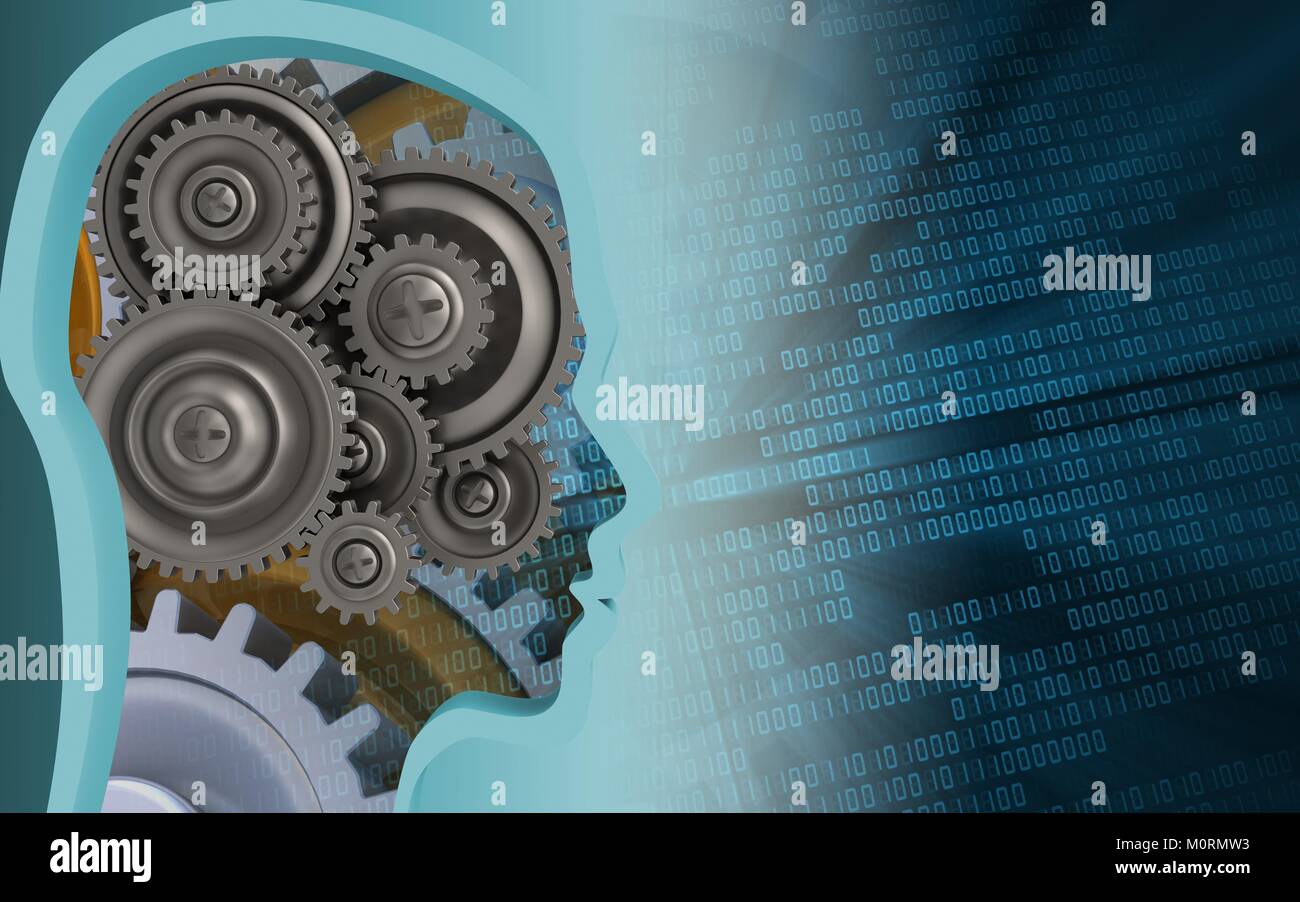 3d illustration of gear wheels over binary background with gears Stock ...