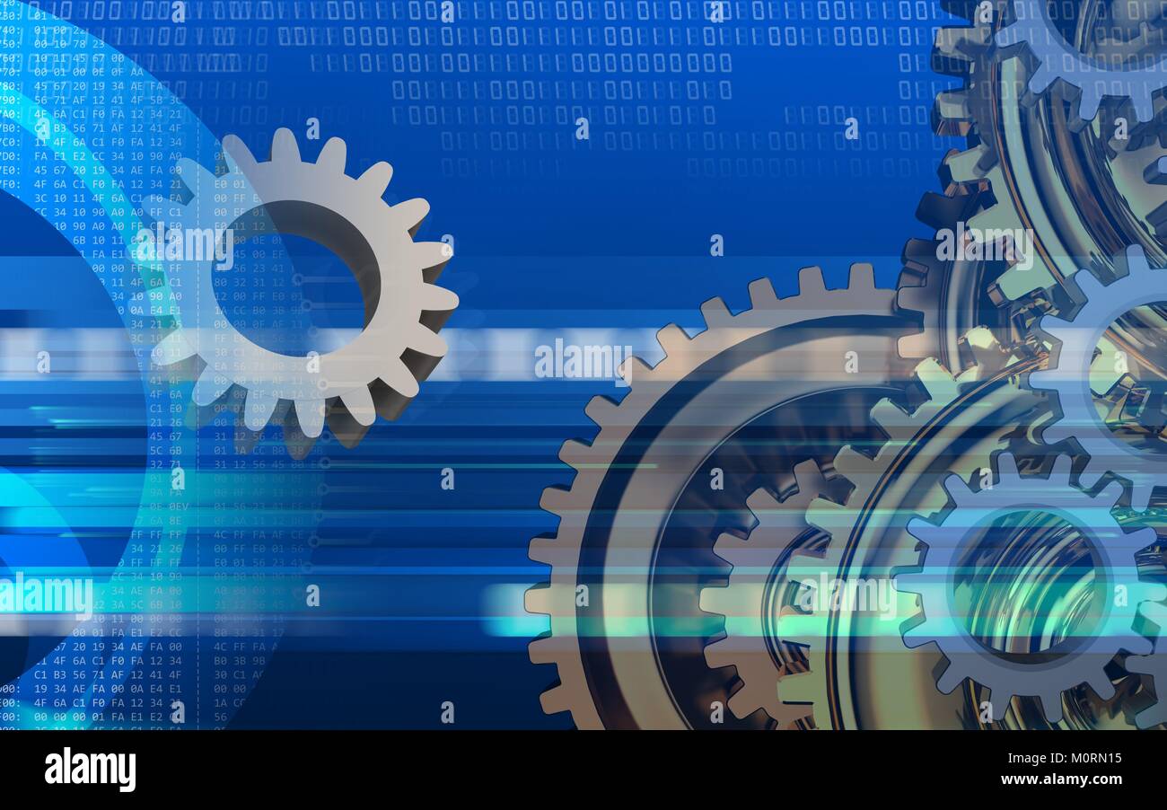 3d illustration of gear over cyber background with gears system Stock ...