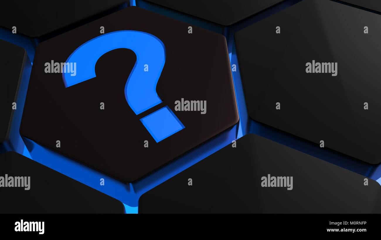 Blue question mark on hexagons - 3D rendering Stock Photo - Alamy