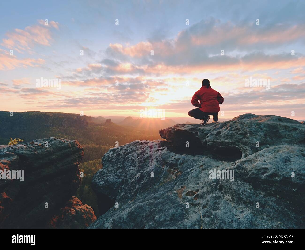 Boy Standing On Top Mountain High Resolution Stock Photography and ...