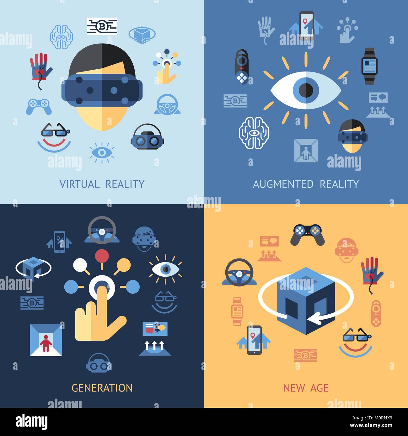 Digital vector virtual augmented reality concept set collection objects ...