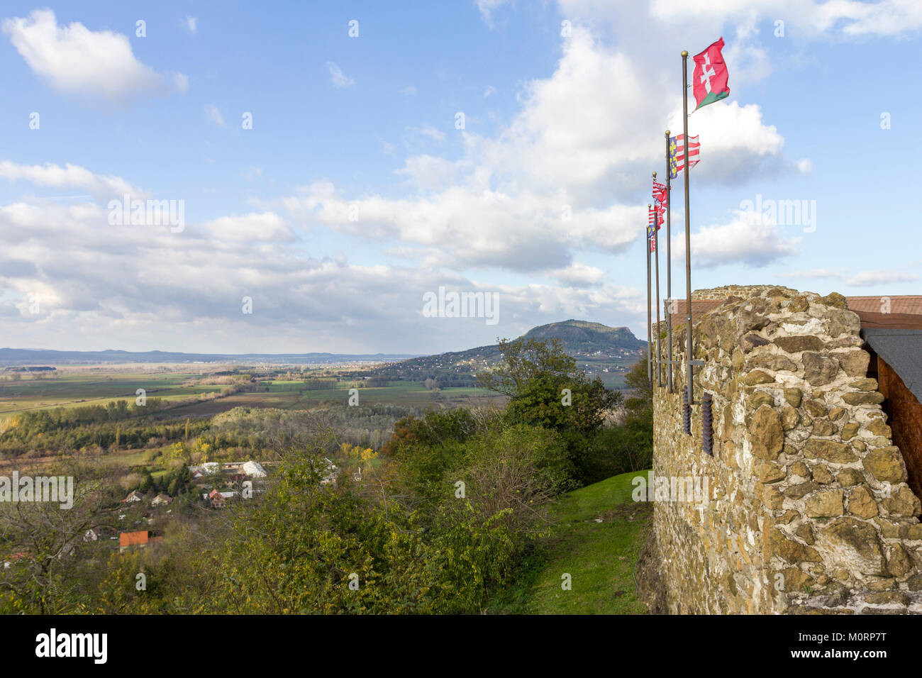Flags on the fortress of Szigliget, Hungary Stock Photo - Alamy