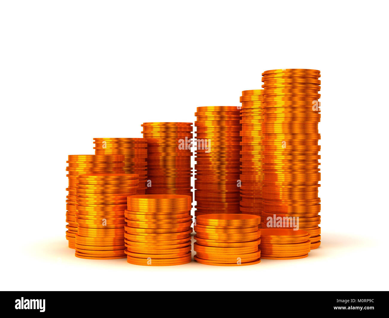 Growth: Golden coins stacks spiral shape over white Stock Photo - Alamy
