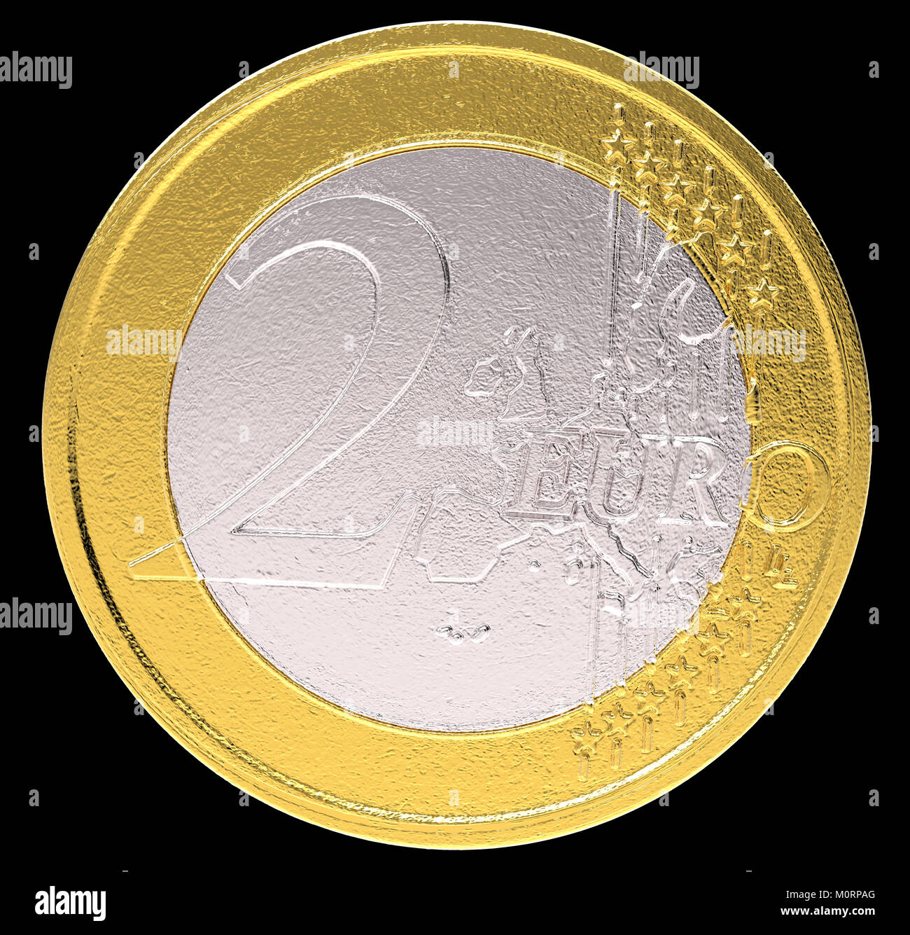 2 Euro: EU currency coin on black. Large resolution Stock Photo - Alamy