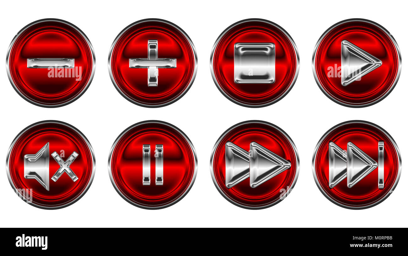 Collection set of media controls and buttons over white Stock Photo - Alamy