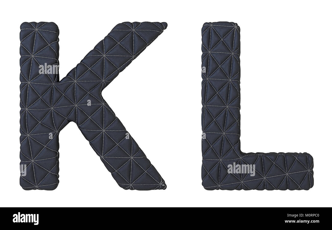 Luxury black stitched leather font K L letters isolated on white Stock ...