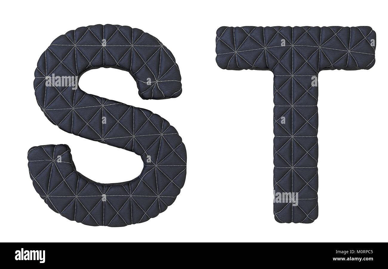 Luxury black stitched leather font S T letters isolated on white Stock ...