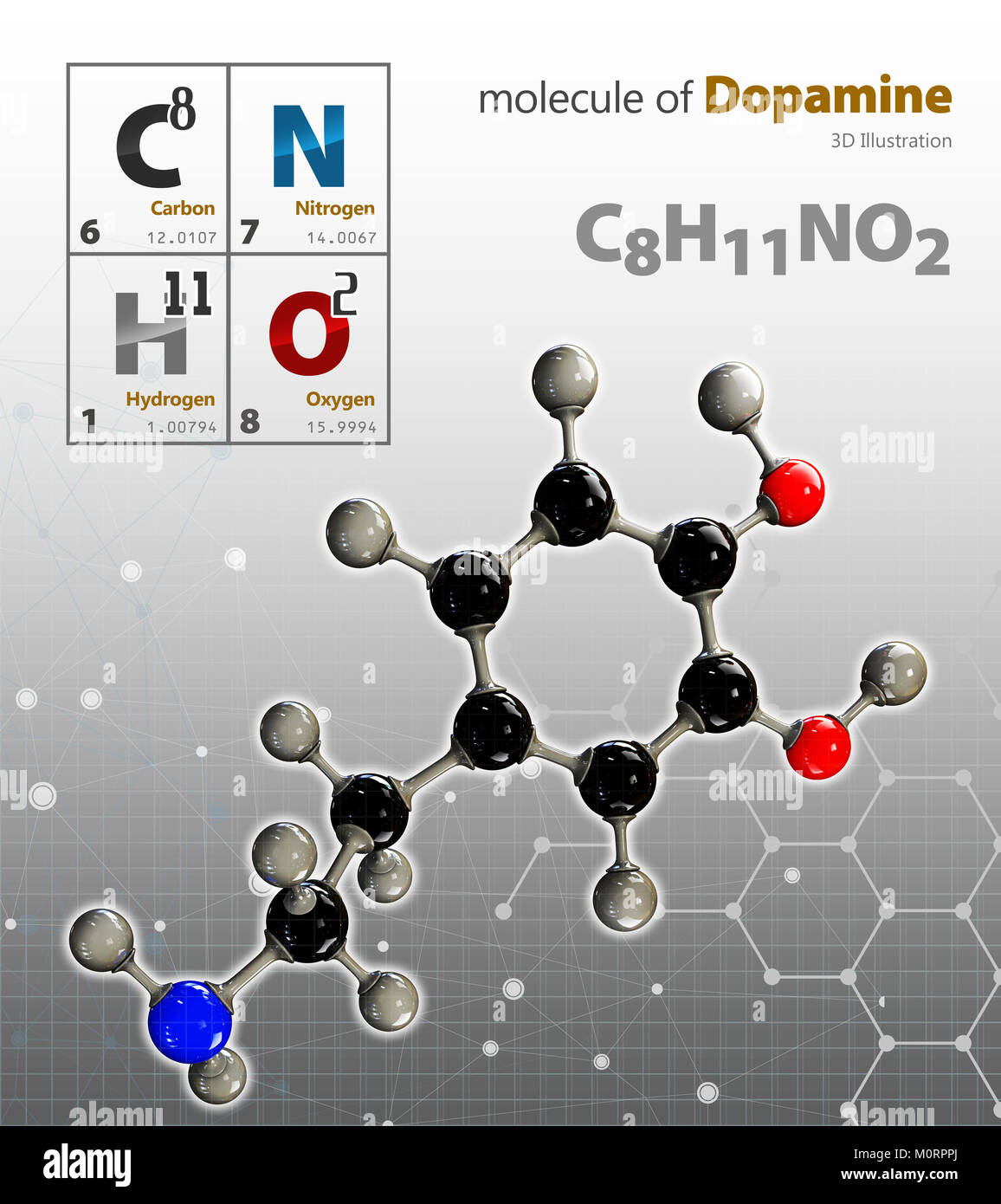3d Illustration of Dopamine Molecule isolated grey background Stock ...