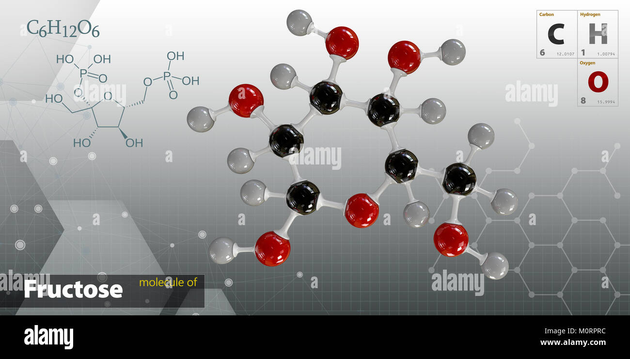 3d Illustration of Fructose Molecule isolated gray background Stock ...