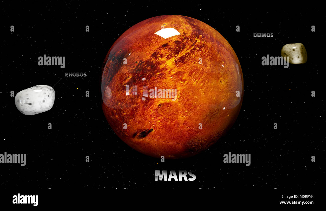 3d illustration of Mars of moons and star. Elements of this image ...