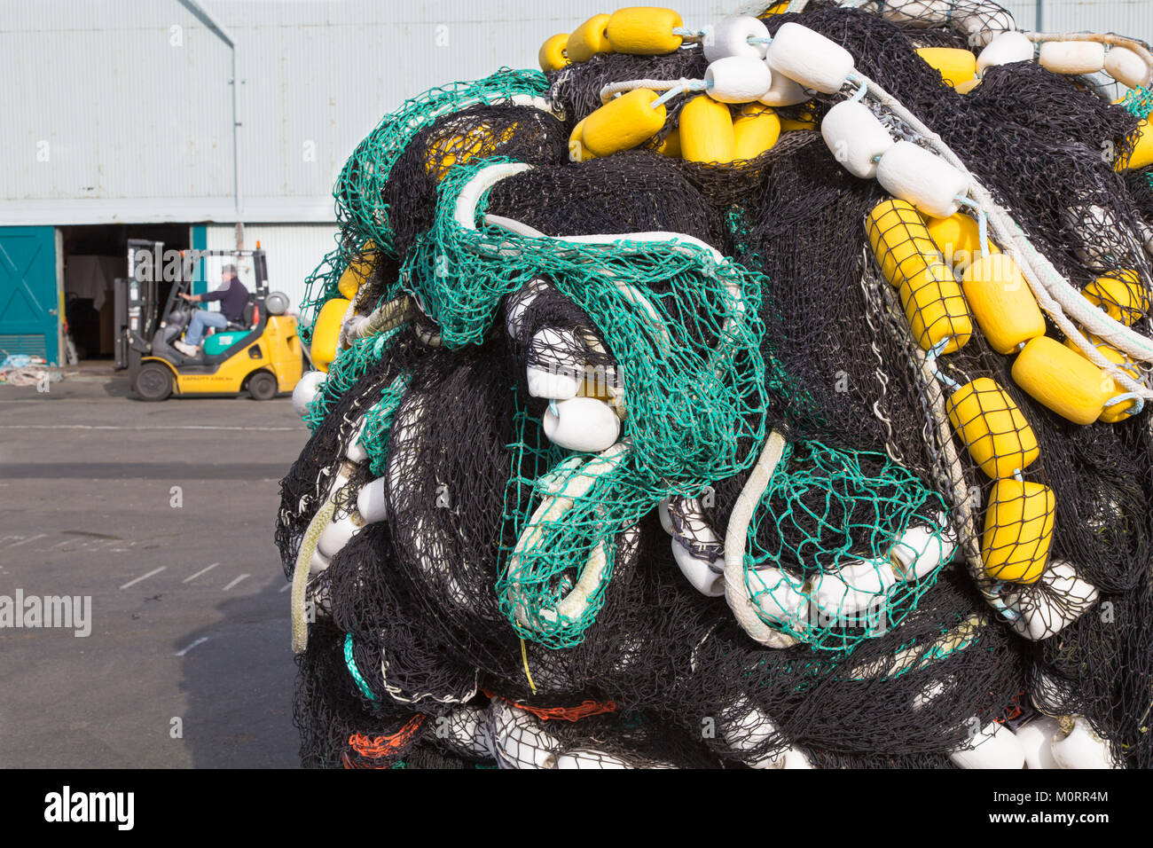 United States, Washington, Seattle, Fisherman's Terminal, pile of nets ...
