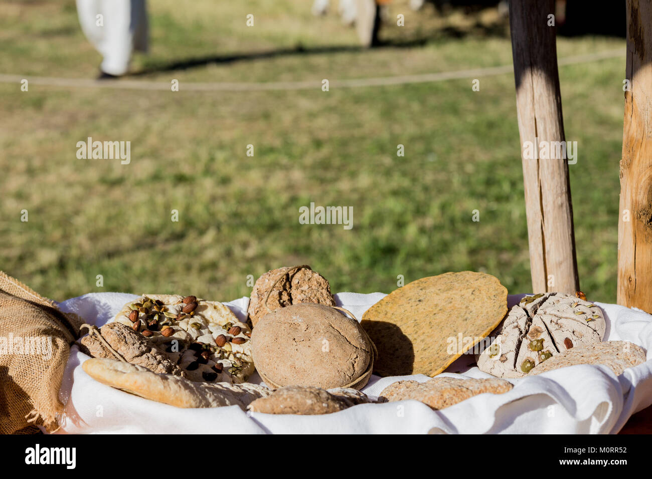 Table of food, bread, fruit and vegetables Stock Photo - Alamy