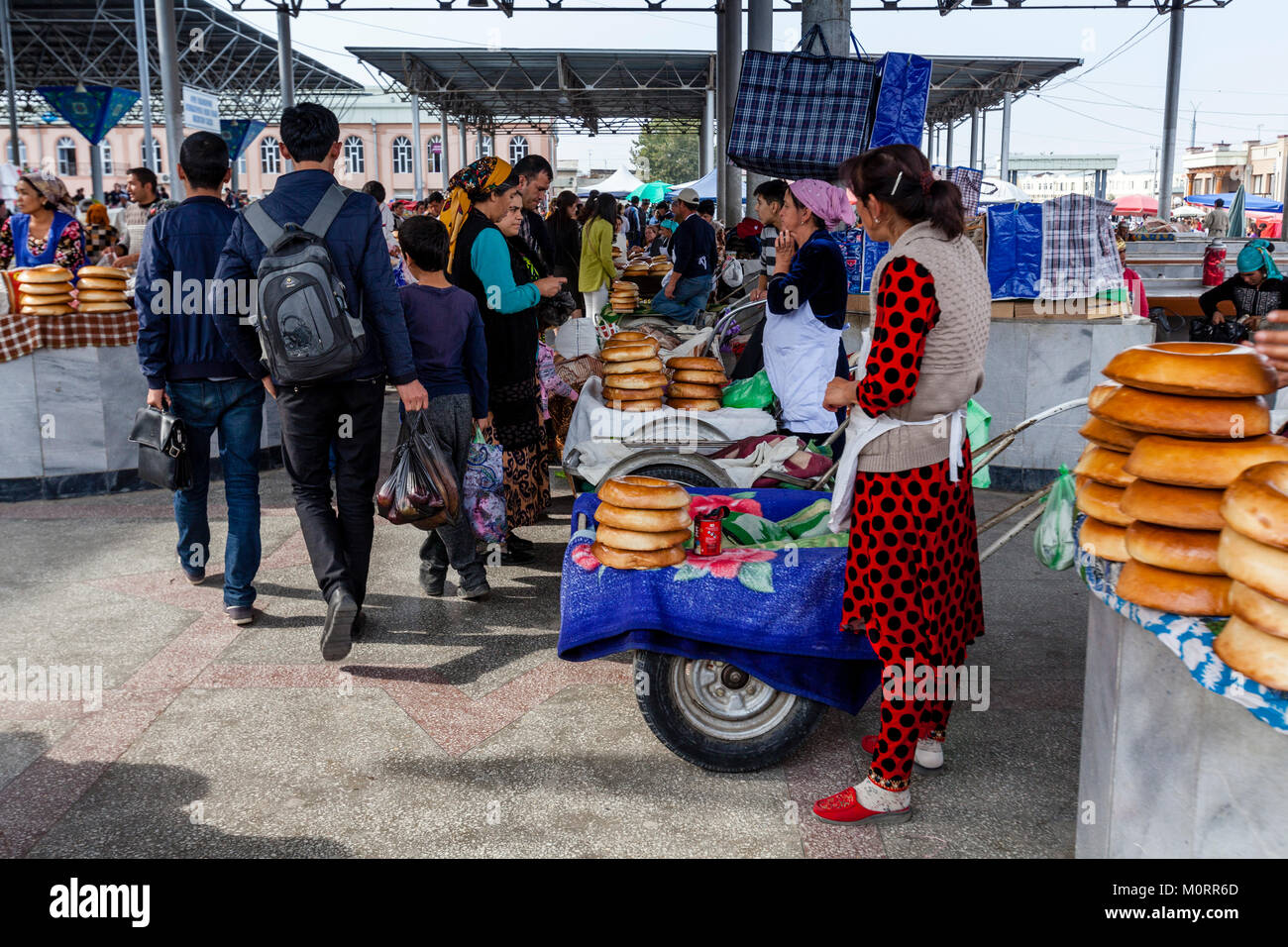 Women Selling Traditional Bread At The Main Bazaar, Samarkand ...