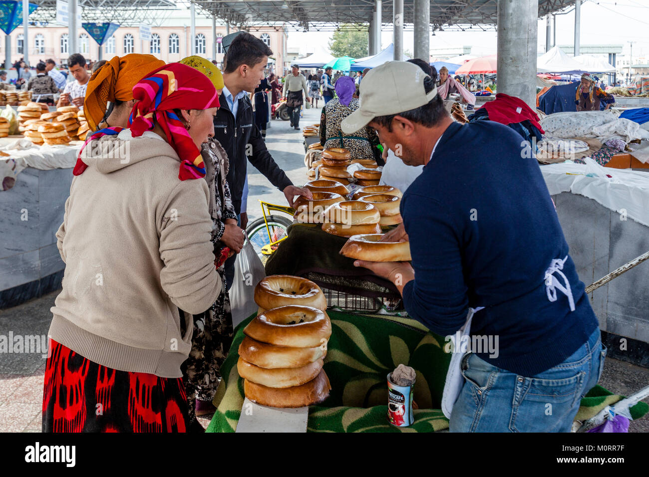 Women Selling Traditional Bread At The Main Bazaar, Samarkand ...
