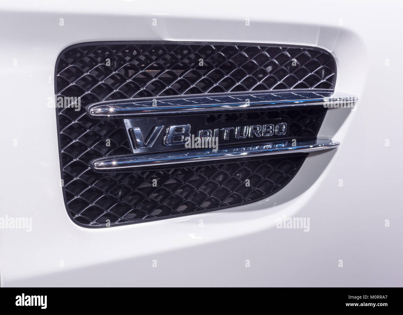 DETROIT, MI/USA - JANUARY 15, 2018: Close up of a Mercedes AMG duct at ...