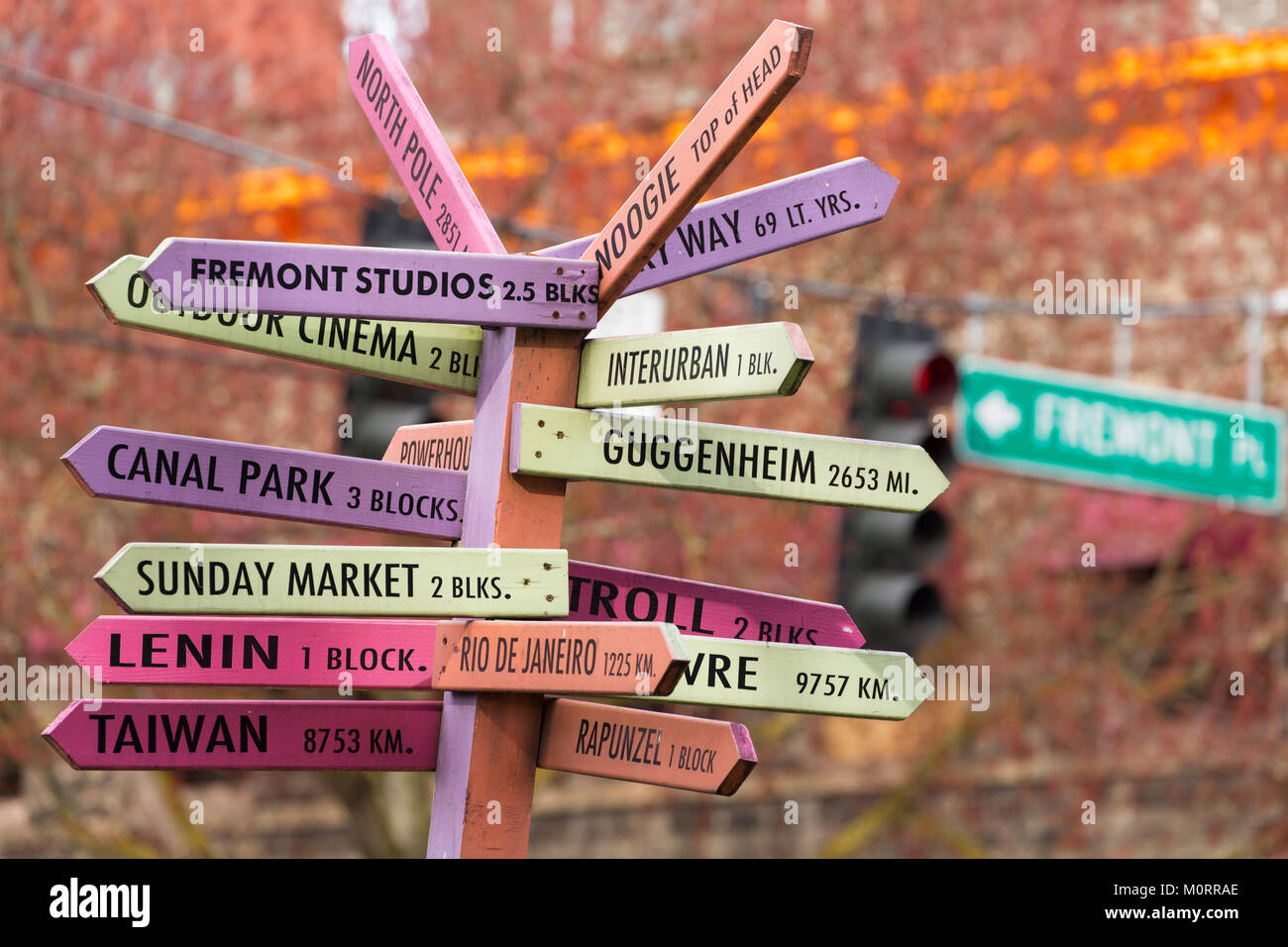 United States, Washington, Seattle, Fremont, sign post Stock Photo - Alamy
