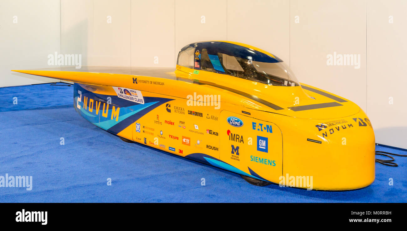DETROIT, MI/USA - JANUARY 15, 2018: Novum 2 World Solar Challenge race ...