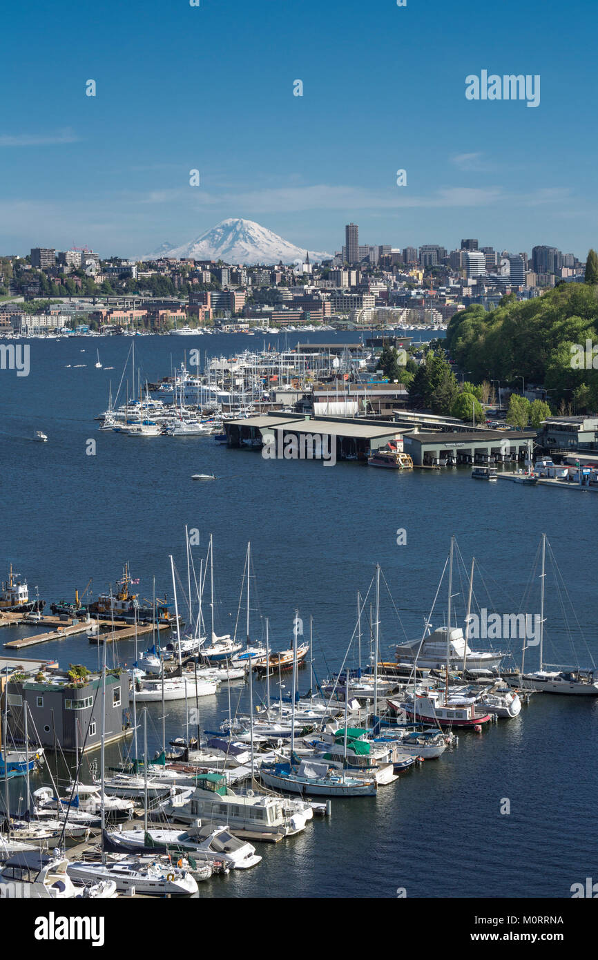 Lake Union and Mount Rainier, Seattle, Washington, USA Stock Photo - Alamy