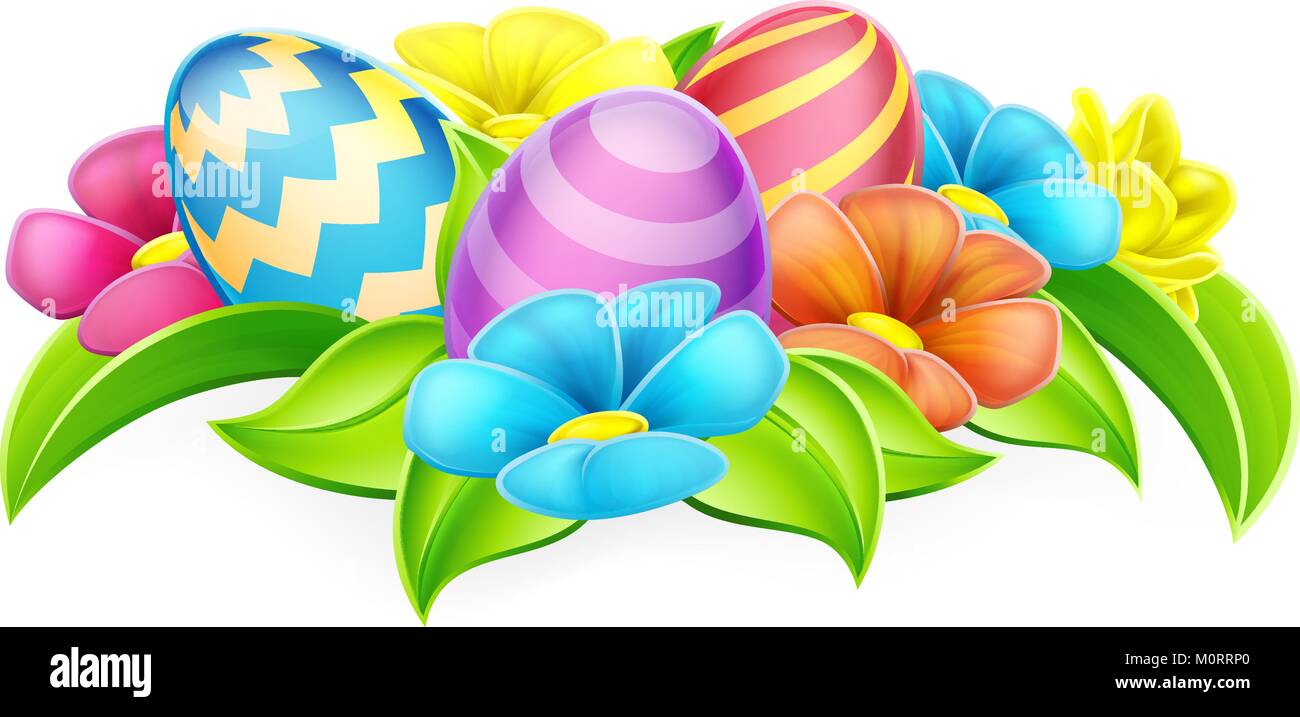 Cartoon Decorated Easter Eggs and Flowers Stock Vector Image & Art - Alamy