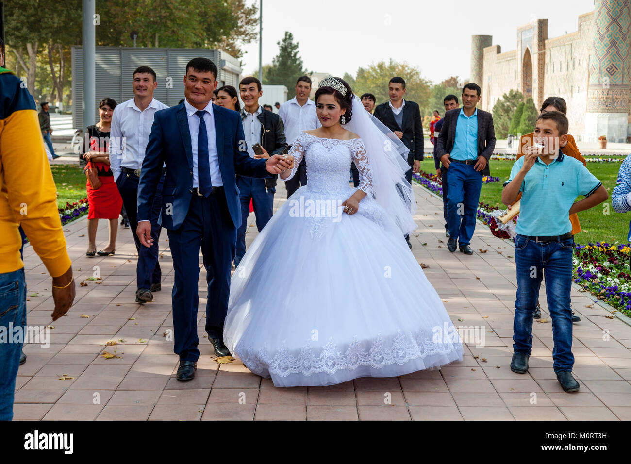 A ‘Just Married’ Young Couple Arrive At The Registan Complex For Their ...