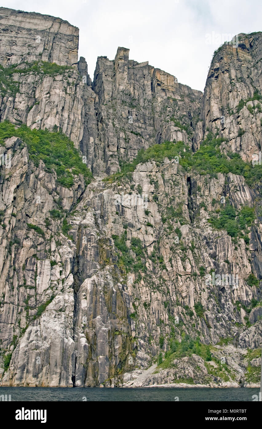 Pulpit Rock in lysefjorden, norway. Preikestolen is a steep cliff which ...