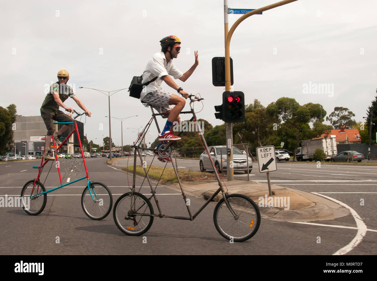 High-rise cyclists crossing the Nepean Highway, Melbourne, Australia ...
