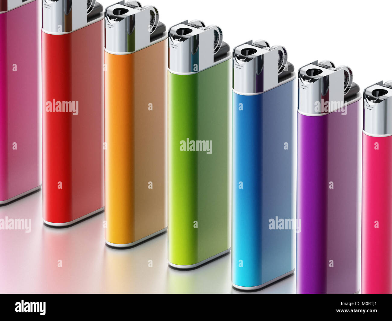 Generic multi colored lighters isolated on white background. 3D ...
