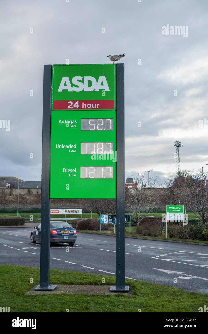 Fuel prices notice board at Asda store,Hartlepool,England,UK Stock ...